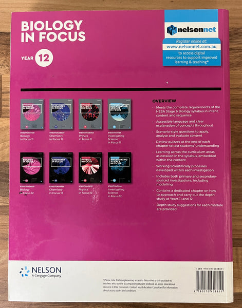 Biology in Focus Year 12 Student Book+ Access Code, 2nd Edition by Gle ...